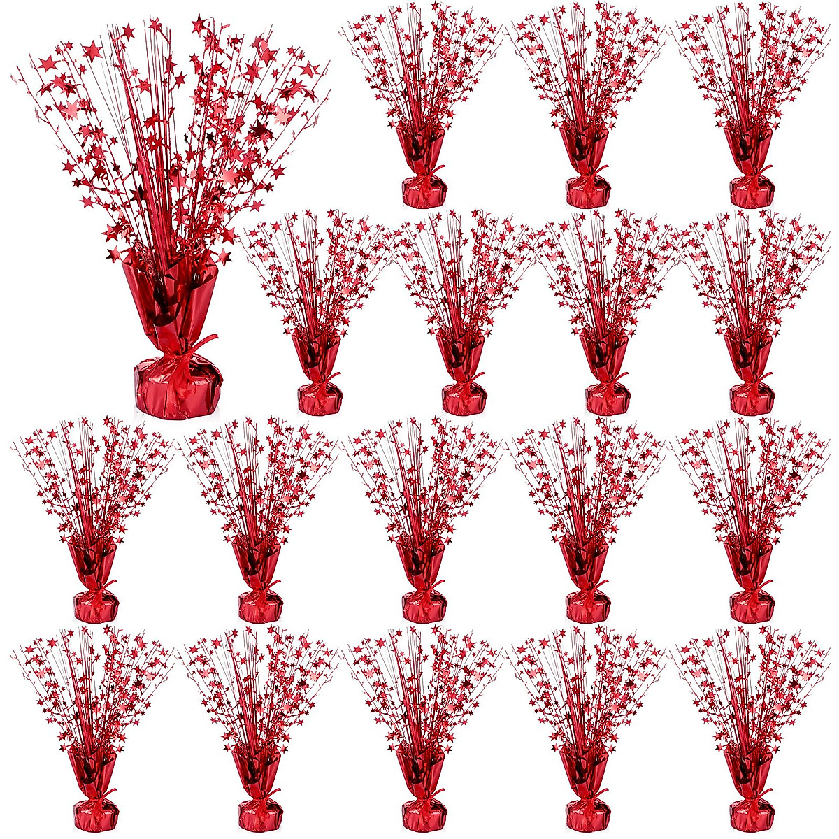 Crowye 18 Pieces Metallic Foil Spray Centerpiece Party Star Foil Spray Centerpiece Table Decoration Burst Centerpieces Metallic Table Centerpieces for Birthday Party Season Holiday (Red)