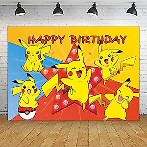 huanledaishu 5x3ft Pikachu Backdrop for Birthday Party Pokémon Thunderbolt Happy Birthday Backdrop Party Supplies One Size