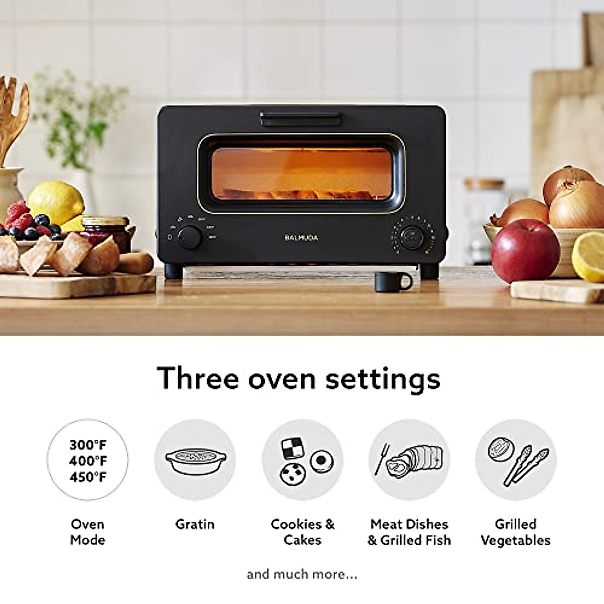 BALMUDA The Toaster | Steam Oven Toaster | 5 Cooking Modes - Sandwich Bread, Artisan Bread, Pizza, Pastry, Oven | Compact Design | Baking Pan | K01M-KG | Black | US Version