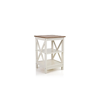 PHI VILLA End Table Living Room Set of 2 - Farmhouse Bed Side Table Nightstands for Bedroom, Ivory White Small Side Table