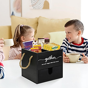 Updesign Silverware Caddy with Drawer, Flatware Organizer for Kitchen Countertop, Utensil Holder with Napkin Holder, Multifunctional Kitchen Cutlery Organizer for Forks, Knives, Spoons, Napkins, Cups