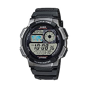 Casio Men's AE1000W-1BVCF Silver-Tone and Black Digital Sport Watch with Black Resin Band