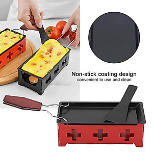 Cheese Raclette Stretchable Non Stick Cheese Rotaster Baking Tray, Iron Metal Grill Plate Accessories Cheese Melter, Baking Tray, Red Hob, Spatula