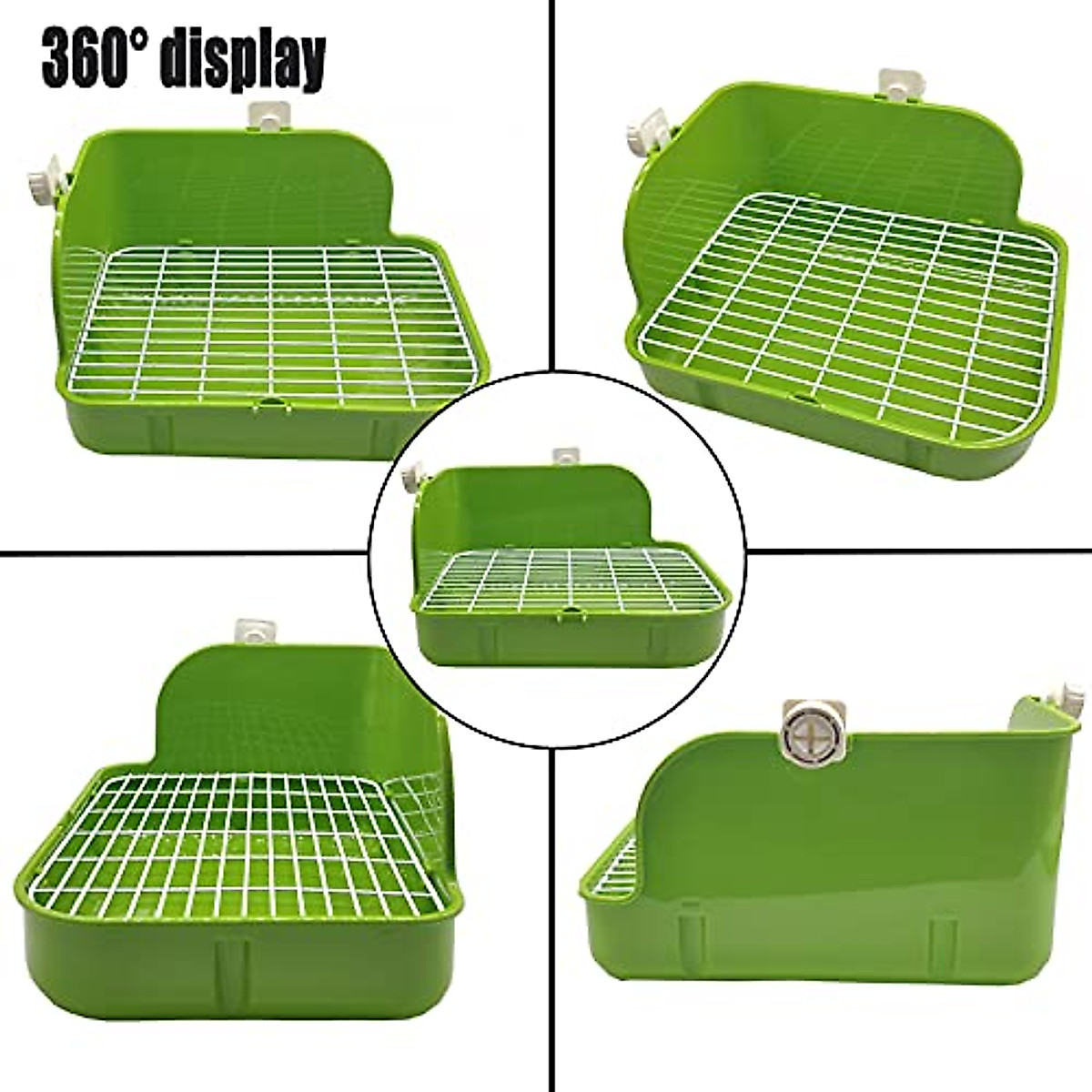 Hamiledyi Rabbit Corner Litter Box Bunny Toilet Pan 5 Pack Pet Cage Potty Trainer Kit Litter Bedding Box with Grate for Guinea Pigs, Chinchilla, Ferret, Galesaur, Hedgehog