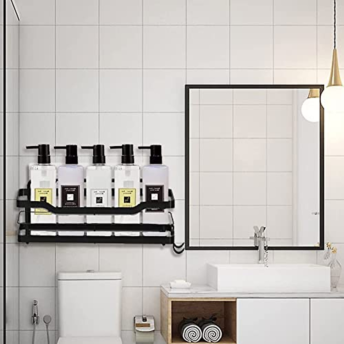 OySeyFo Shower Caddy 4-Pack, Self Adhesive Shower Organizer Storage Basket with 2 Soap Dishes 4 Hooks, Large Capacity Shampoo Holder Stainless Steel Shower Shelf Rack for Kitchen and Bathroom