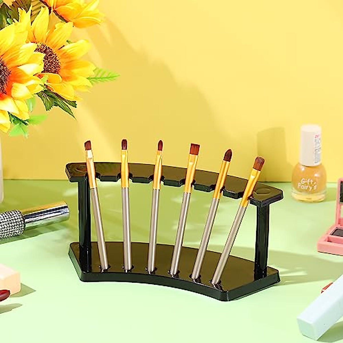 Ctosree 6 Pieces Plastic Pen Holder Display Stand 6 Slots Black Plastic Pen Holder 7 x 5 x 3 Inches Eyebrow Pen Stand Makeup Brush Rack Organizer for Home Office Desk School Supplies, Vertical