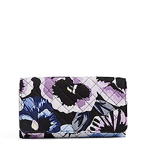 Vera Bradley Women's Cotton Trifold Clutch Wallet With RFID Protection, Plum Pansies - Recycled Cotton, One Size