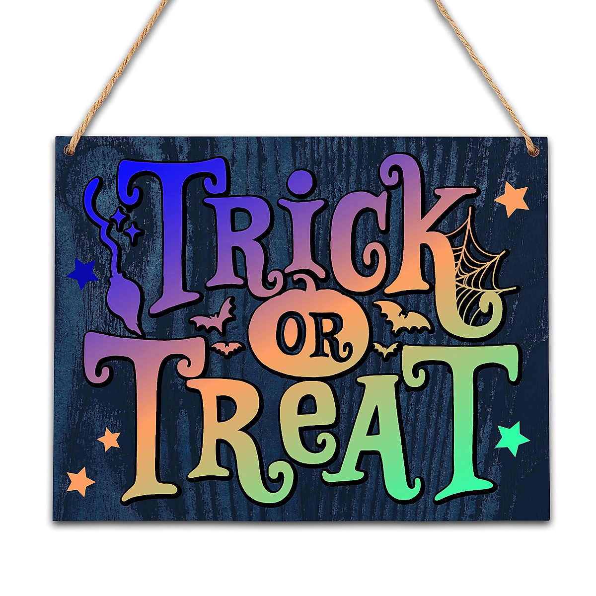 Trick Or Treat Wooden Hanging Sign - Halloween Witches Welcome Wall Decor - Pumpkin Wood Front Door Sign for Home Farmhouse Office Porch - Wood Plaque Halloween Gifts (8'' x 10") -05