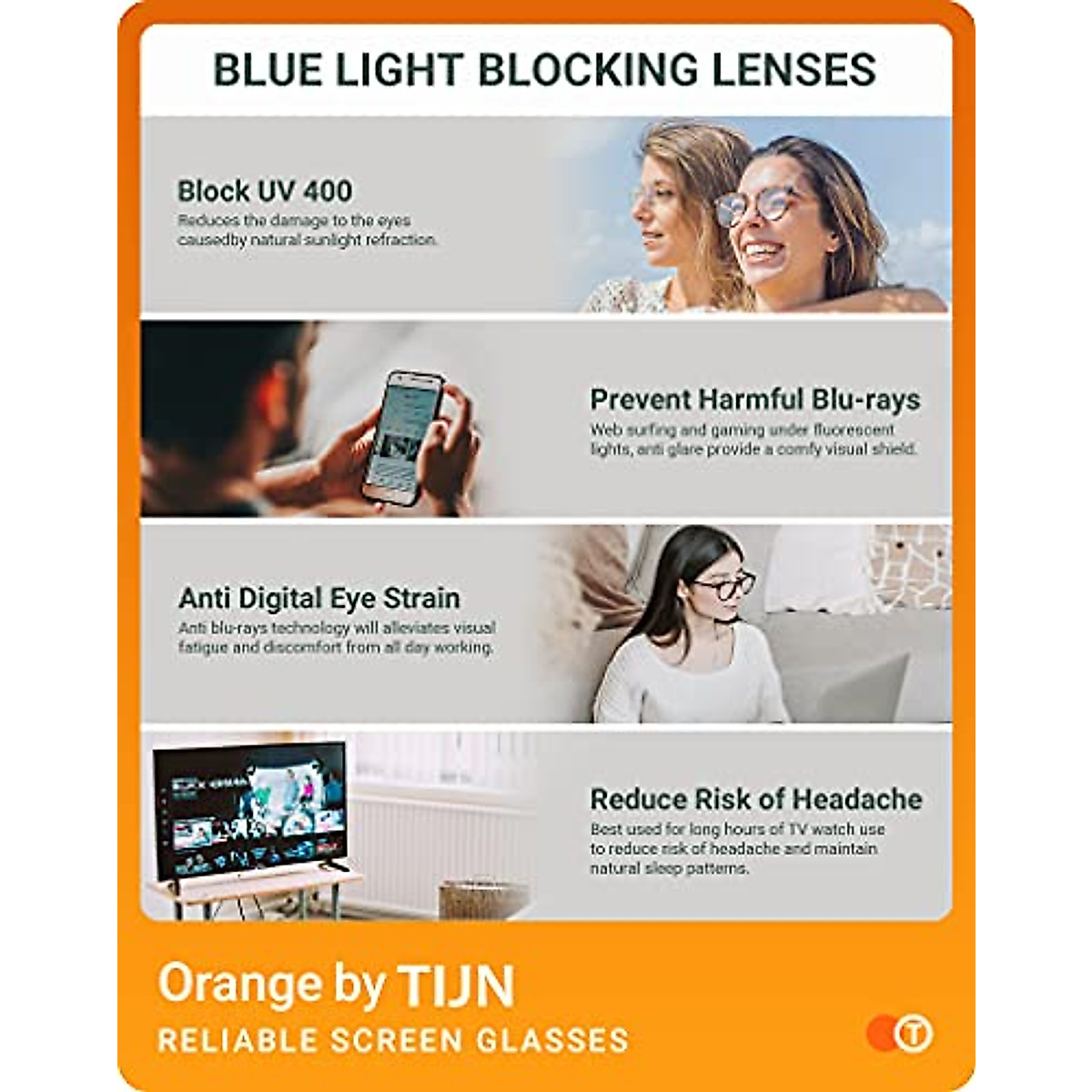 TIJN Blue Light Blocking Glasses Men Women Vintage Thick Round Rim Frame Eyeglasses