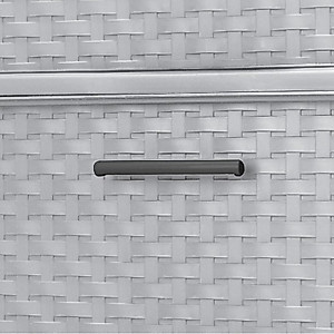 3 Drawer Wide Plastic Weave Tower with Pull Handles,Decorative Storage Drawers for Bedroom, Closet, Office, Cement, 1-Pack