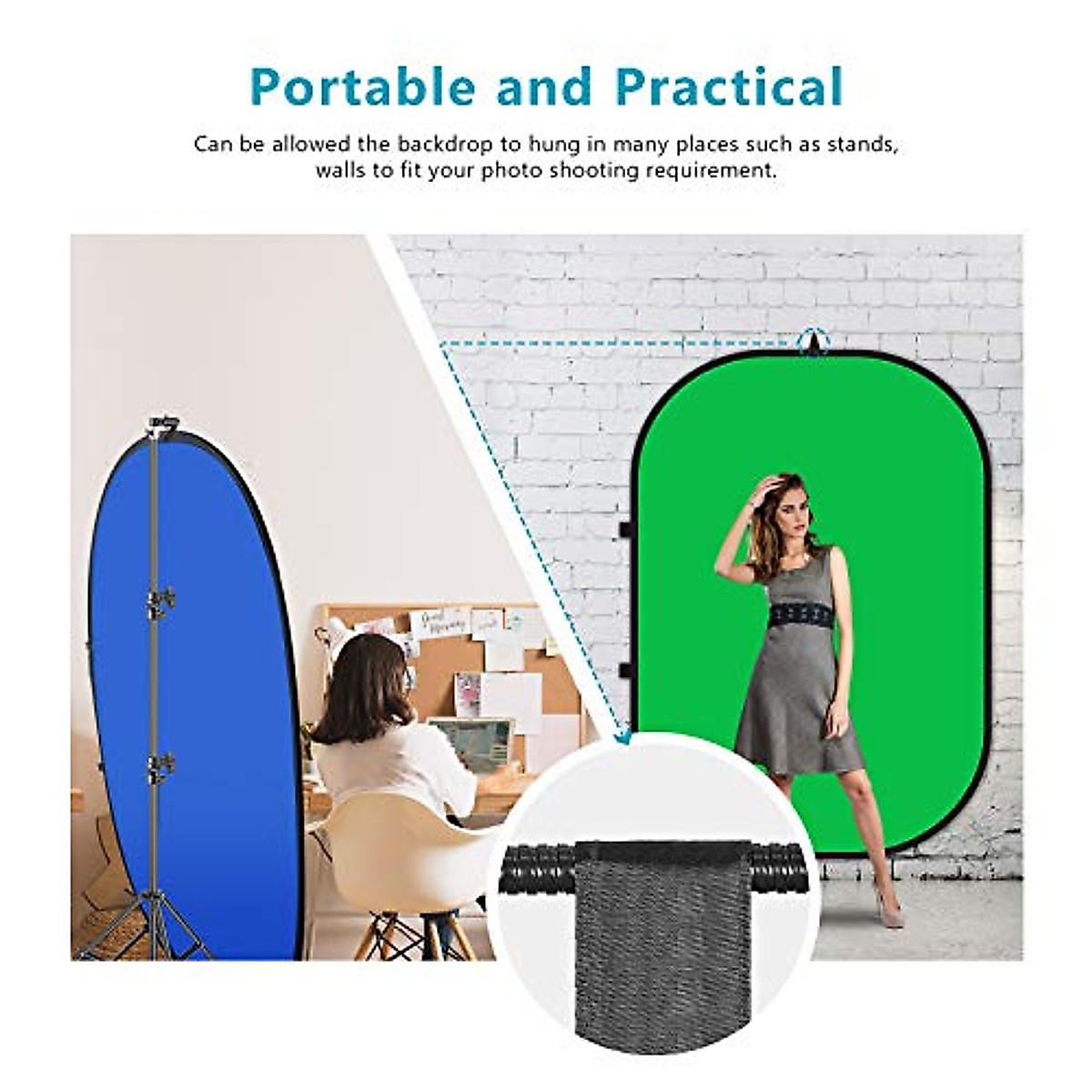 NEEWER 5x7ft/1.5x2m Chromakey Green Screen Blue Green 2 in 1 Double Sided Pop Up Collapsible Backdrop with Support Stand, Foldable Panel for Photo and Video Shooting, Live Streaming, Gaming
