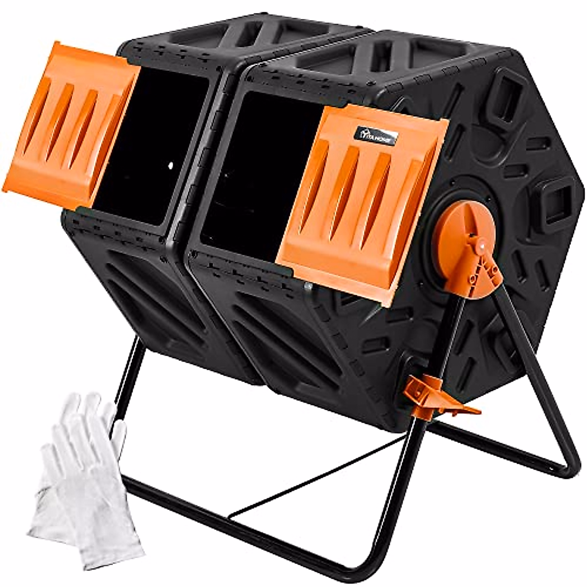 YITAHOME Large Outdoor Dual Chamber Compost Bin, 37 Gallon Rotating Composter Tumbling with 2 Sliding Doors and Aeration System, Garden Compost Tumbler, BPA Free (2x18.5 Gallon,Orange)