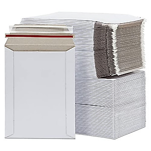 100 Pack Stay Flat Rigid Mailers 6x8, Self Adhesive Bulk White Cardboard Envelopes for Shipping Photo, Documents