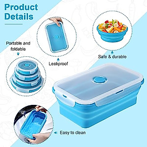 Zhehao Set of 8 Silicone Food Storage Containers Collapsible Storage Containers Collapsible Bowls with Lids Reusable Foldable Bento Lunch Box for Meal Prep Freezer Microwave, 4 Sizes (Blue)
