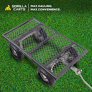 Gorilla Carts 800 Pound Capacity Steel Utility Cart, Flatbed Dolly Gardening Cart Outdoor Yard Wagon with Tow Handle and Removable Sides, Grey