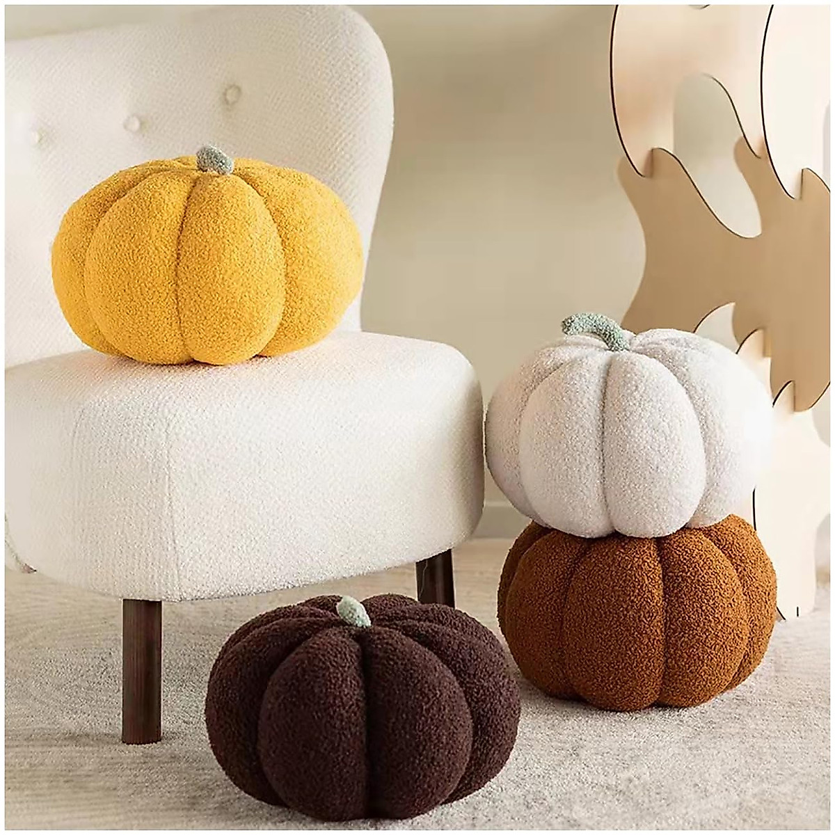 Eoieov Fall Pumpkin Decoration Pillows for Bed Sofa Plush Pumpkin Pillows Halloween Decorations for Home Couch Car and Bedroom Playroom,Caramel,11"