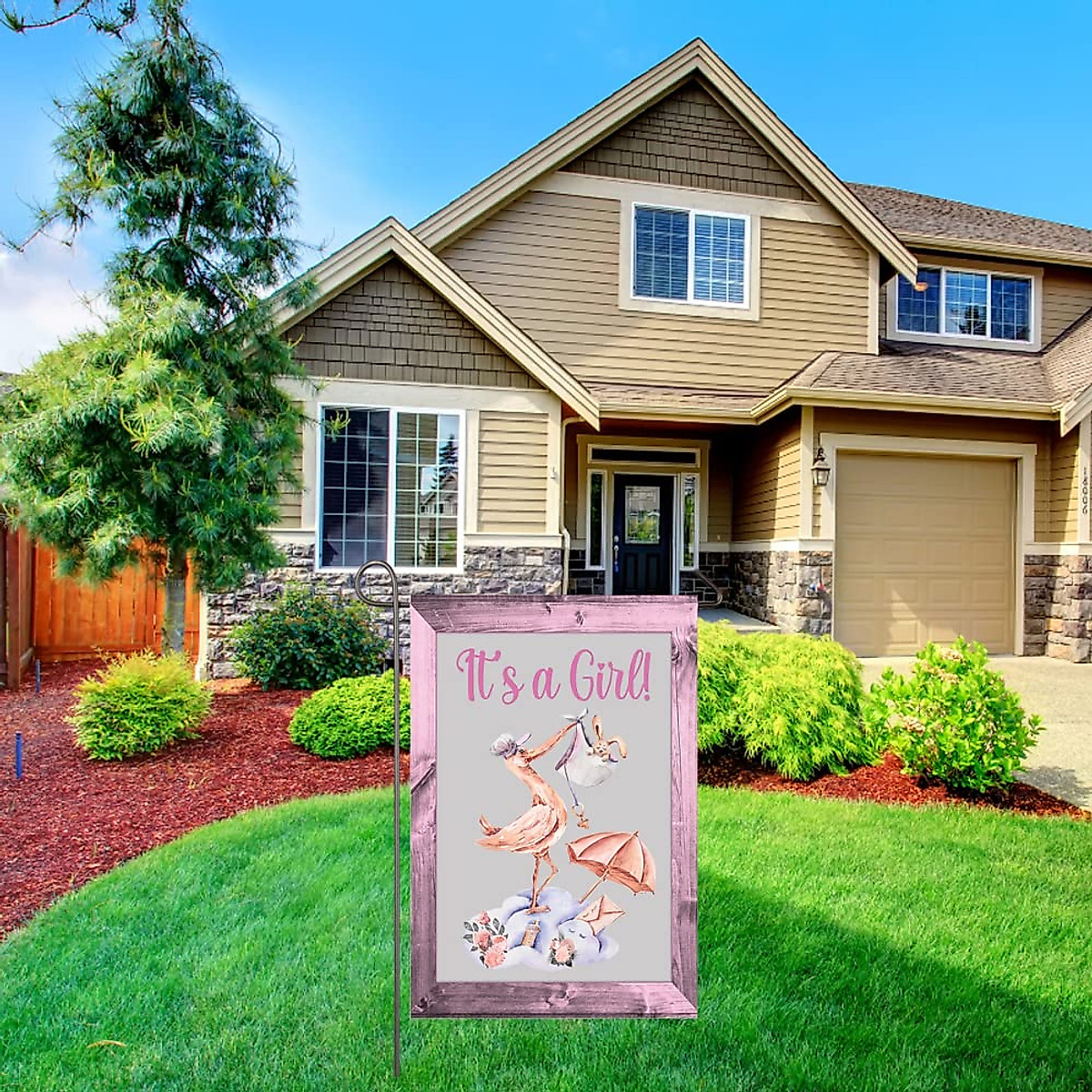 It's A Girl Stork Garden Flag Baby Shower Gender Reveal Party Decorations 12x18 Inch Double Sided Baby Girl Garden Flag Newborn Baby Birth Announcement Lawn Yard Sign Welcome Home Baby Banner Pink