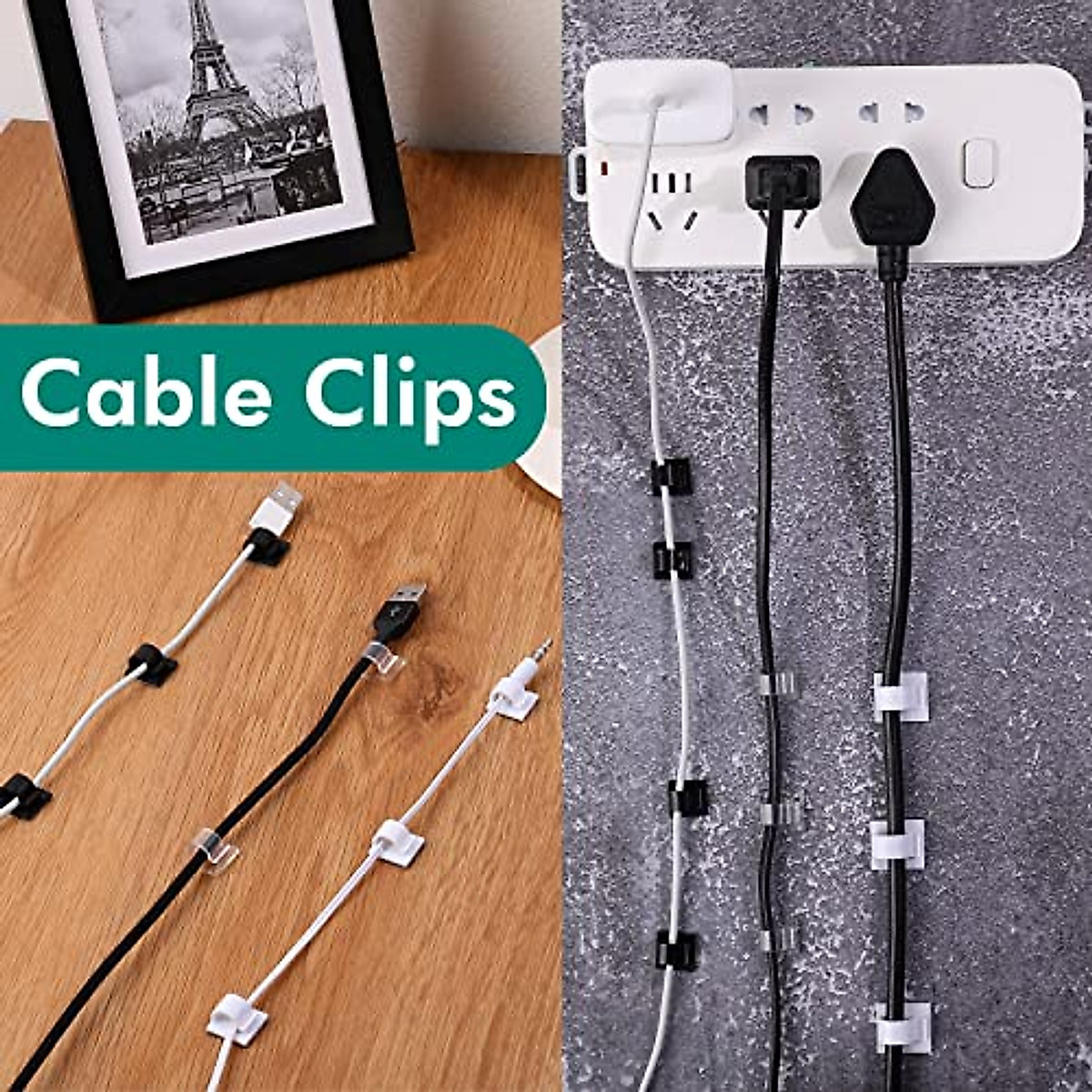240 Pcs Cable Clips Adhesive Lights Clips Outdoor Wall Cord Clips with Adhesive Tapes Cord Organizer R Shape Cable Clips TV Wire Clips for Office Car Home Light Electric Wires (Clear, Large)