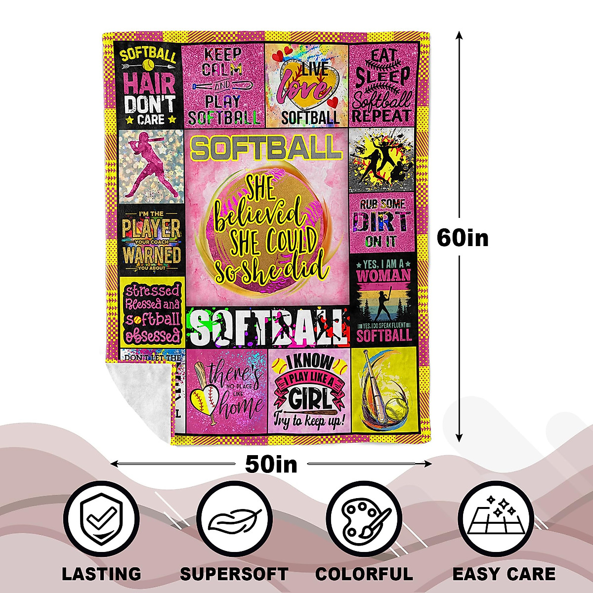Zolumy Softball Blanket Gifts, Softball Gifts for Girls, Softball Gifts for Team, Softball Gift for Woman, Softball Lover/Player Gifts, Best Softball Coach Gifts, Softball Team Gifts, Blankets 60X50in