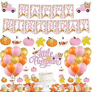 Pink Fall Pumpkin Birthday Party Decorations, Little Pumpkin Birthday Banner Cake Topper Balloons for Girls Fall Birthday Baby Shower Thanksgiving Party