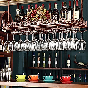 TFCFL Vintage Copper Wine Glass Rack, Stemware Wine Glass Holder Glasses Storage Hanger Hanger Rack Metal Organizer Tableware Bottle Floating Shelf for Bar Kitchen, Capacity: 40 Goblets
