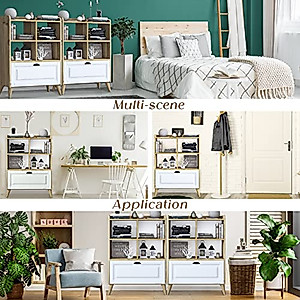LAWA FURNITURE Modern Bookcase with Storage Cabinet, 4 Cube Bookshelf Cabinet with Legs, Short Wood Bookshelf for Bedroom, Living Room, Kids Room, Office or Kitchen