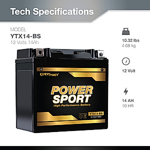 ExpertPower ETX14-BS 12v14Ah YTX14-BS replacement (12V 14Ah Sealed) Maintenance Free Battery