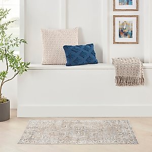 Nourison Astra Machine Washable Traditional Beige 2'2" x 4' Area -Rug, Easy -Cleaning, Non Shedding, Bed Room, Living Room, Dining Room, Kitchen (2x4)
