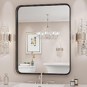 Sweetcrispy Black Bathroom Vanity Mirror for Wall, 24x36 Inch Metal Framed Wall Mirror Farmhouse Rectangle, Anti-Rust, Tempered Glass, Hangs Horizontally or Vertically