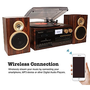 Boytone BT-28SPM, Bluetooth Classic Style Record Player Turntable with AM/FM Radio, CD / Cassette Player, 2 Separate Stereo Speakers