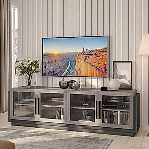 BELLEZE 70" TV Stand for TVs up to 75", Modern TV Cabinet & Entertainment Center with Shelves, Wood Storage Cabinet for Living Room or Bedroom - Brixston (Grey)