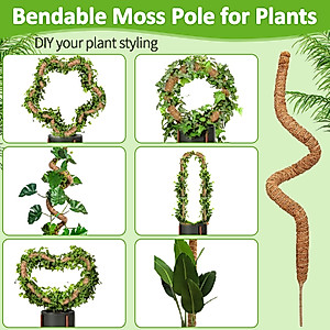 Sooenben Moss Poles for Climbing Plants Monstera, 24 inch Bendable Plant Stakes Indoor, Handmade Coco Coir Plant Support, Garden Trellis Plant Stick Stakes for Potted Plants Like Vine, Orchid, Pothos