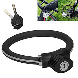 5.5in Bike Lock Cable with Key, Bike Locks Heavy Duty Anti Theft, Bicycle Lock Cable with Reflective for Road Bike Mountain Electric Bike(Reflective Matte Black)