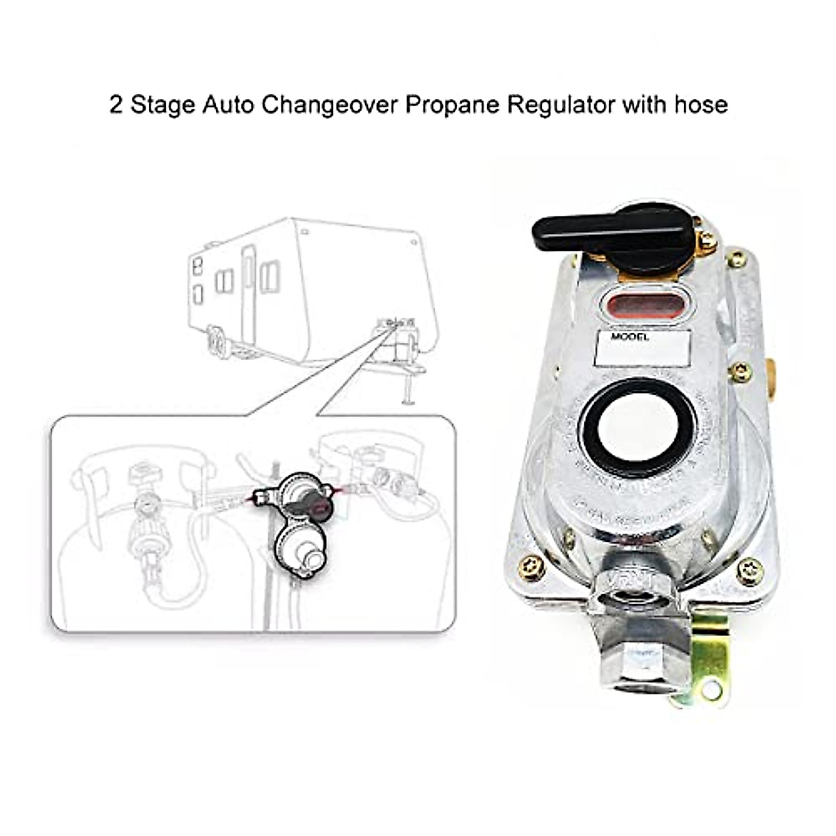 RV Propane Regulator 2 Stage Auto Changeover Propane Regulator with hose, Dual Propane Tank Regulator for RV Trailers Camper