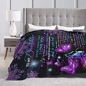 yuboo Daughter Blanket, Daughter Birthday Gifts from Mom - Extra Large Soft Throw Blanket 60x80 Inches Sublimation Butterflies Fleece Blanket for Couch and Sofa Bed