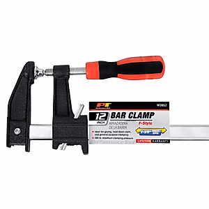 Performance Tool W3952 12-Inch Bar Clamp with F-Style Clutch, Zinc Finished Rail, Rubber Comfort Grip Handle and 600 lb Maximum Clamping Pressure