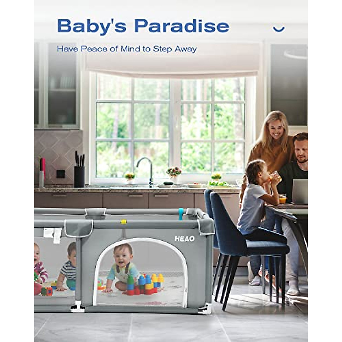 HEAO Baby Playpen | Baby Playard with Mat for Babies and Toddlers, Kids Play Pen with Bag, 71x47" Baby Play Yards, Safety Baby Fence with Breathable Mesh, Light Grey