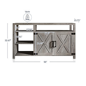 BELLEZE 58" TV Stand for TVs Up to 65", Modern Entertainment Center & TV Cabinet with Storage Shelves and Cabinet, Wood Storage Cabinet Media Console Table for Living Room Bedroom, Gray Wash