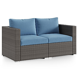 Wisteria Lane 2 Piece Patio Furniture Set of 2 Seats,Outdoor Wicker Patio Loveseat Sofa with Cushion, Outdoor Sectional Corner Sofa for Garden Backyard, Blue