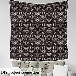 Boys Boho Moth Fabric by The Yard, Men Gothic Skull Upholstery Fabric for Girls Women, Halloween Bohemian Moon Star Decorative Fabric Moth Skull Skeleton Bones Fabric, 1 Yard, Black White