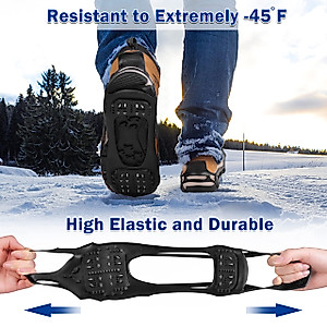 Ice Cleats Snow Traction Cleats Crampons for Walking on Snow and Ice 24 Steel Cleat for Boots Shoes Men Women Kids Anti Slip Stretch Footwear for Hiking Jogging (Strap, Size L)
