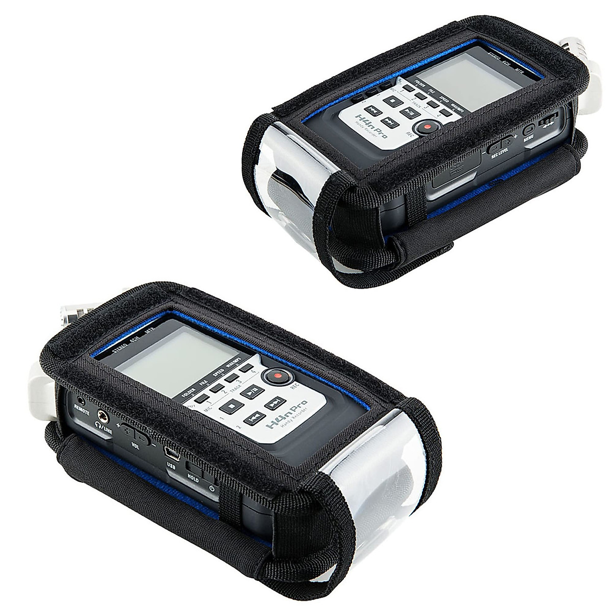 JJC H4n Protective Carrying Storage Pouch Case Bag for Zoom H4n Pro All Black & Tascam DR-40 Handy Portable Recorder replaces Zoom PCH-4n Case, with Clear Visible Front Face Cover Protector