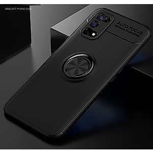 Asuwish Phone Case for Oppo Realme 7 Pro with Tempered Glass Screen Protector Cover and Cell Accessories Stand Kickstand Ring Holder Soft TPU Silicone Rubber Protective Realme7 7Pro Women Men Black