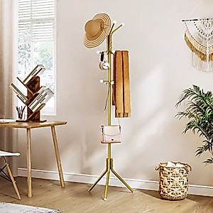 Hoctieon 4 Tier Tree Bookshelf, 4 Shelf Bookcase, Modern Book Storage, Free Standing Tree Bookcase, Utility Organizer Shelves for Home Office, Living Room, Bedroom, Rustic Brown