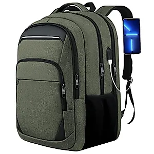 Large Backpack, Extra Durable Travel Laptop Backpack, Laptop Backpack Purse for Women, Business Travel Laptops Backpack with Usb Charging Port for Women, TSA Anti Theft College Computer Bag, Green