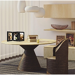 Golden State Art, 5x7 Three Picture Frame Trifold Hinged Photo Frame with 3 Openings, Desk Top Family Picture Collage, with Real Glass (5x7 Triple, Black, 1-Pack)