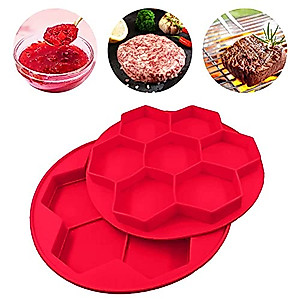 Mekek 7 in 1 Hamburger Silicone Mold, Non-Stick Food Grade Hexagonal Hamburger Patty Maker Press, Shape, & Freeze Container