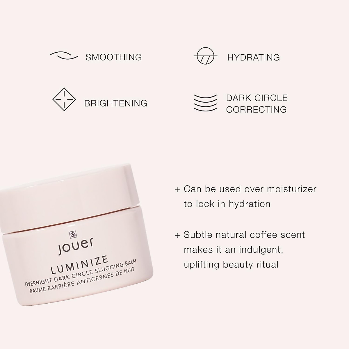 Jouer Luminize Overnight Dark Circle Slugging Balm – Fragrance Free, Caffeine Eye Cream, Overnight Eye Treatment, Brightening Eye Balm, Paraben Free, Gluten & Cruelty Free