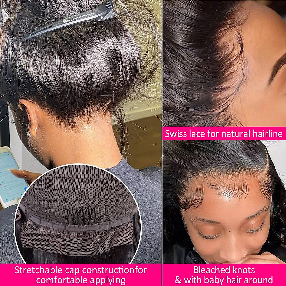 Subella 12A HD Lace Front Wigs Human Hair Pre Plucked Hairline with Baby Hair 180 Density 13x5 Brazilian Straight Human Hair Wigs for Black Women Natural Black Color (14inch)