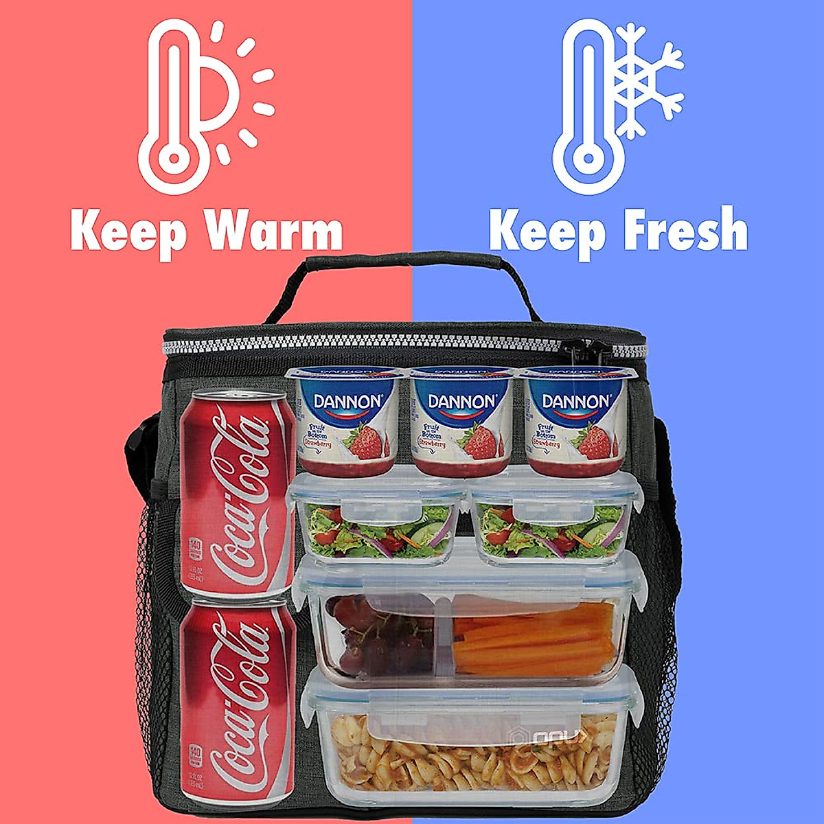 opux Large Insulated Lunch Bag for Men Women, Leakproof Thermal Lunch Box Work School, Soft Lunch Cooler Tote Bag with Shoulder Strap for Adult Kid, Boy, Girl, Reusable Lunch Pail, Dark Gray